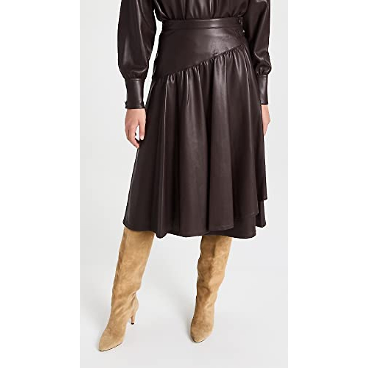 Rebecca Taylor Women's Vegan Leather Midi Wrap Skirt, Deep Port, Purple, Brown, 0