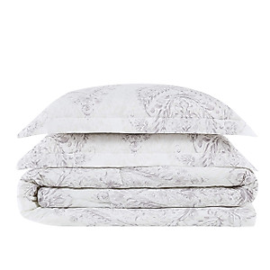 Cottage Classics 3-Piece Farmhouse Style Comforter and Sham Set Blossom Traditional Paisley, Full/Queen, Purple