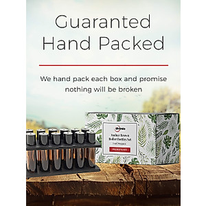 iPrimio Amber Brown Roller Bottles Set, 10 ml Roll On Stainless Steel Roller Balls for Essential Oils, Includes Droppers, Opener, and Labels for Essential Oils, Perfume, Refillable 6 Pack UV Amber