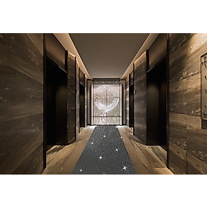 EZLucky Glitter Black Carpet Runner for Party, 2.46X15ft, 200GSM Glitter Non-Woven Fabric, Hollywood Black Carpet for Event, Aisle Runner for Wedding Ceremony, Movie Theme Party Decorations