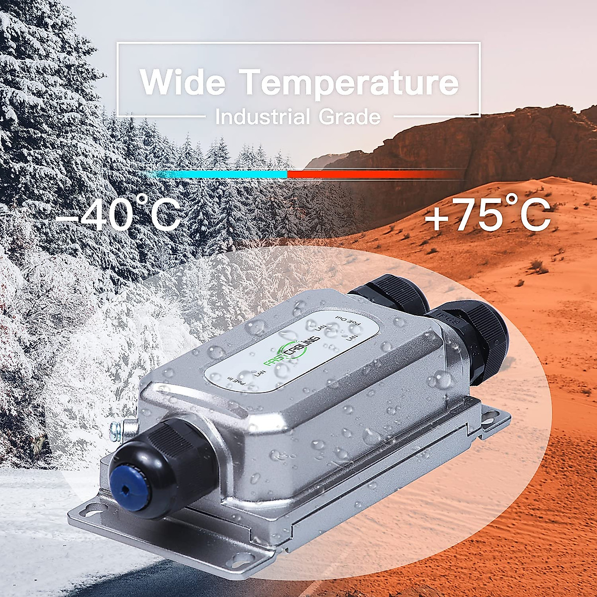 FASTCABLING Industrial Outdoor PoE Extender, 2 Port, 328ft, IP67 Waterproof, Direct Burial, Gigabit Ethernet, Male RJ45, Ideal for IP Cameras, Phones, Wi-Fi Access Points