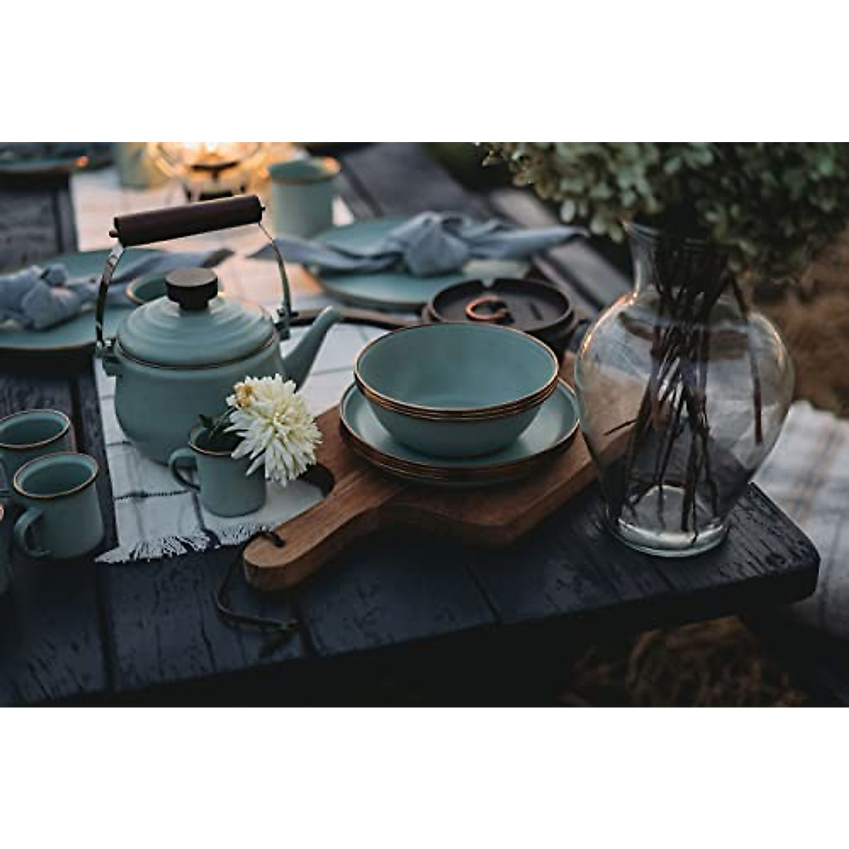 Barebones Enamel Bowls- Dishes Set of 2- Formal Enamel Bowl and Enamelware Set for Camping and Everyday Use- Mint