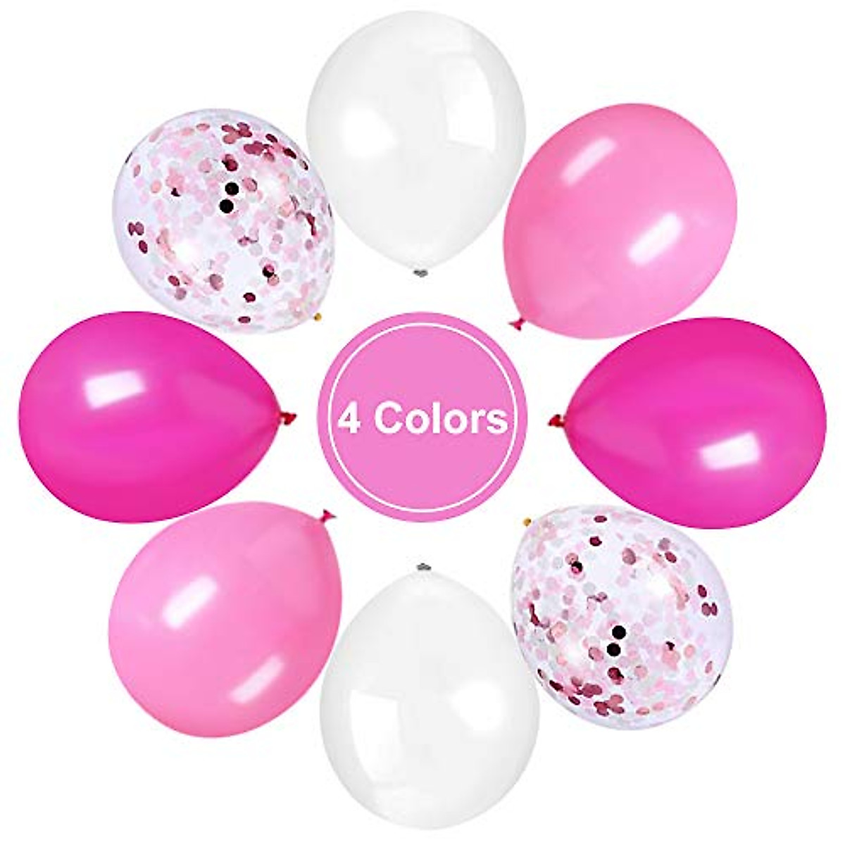 Thomtery Pink Confetti White Balloons, 50pcs 12 inch Latex Balloons for Birthday Party, Valentine's Day Decorations