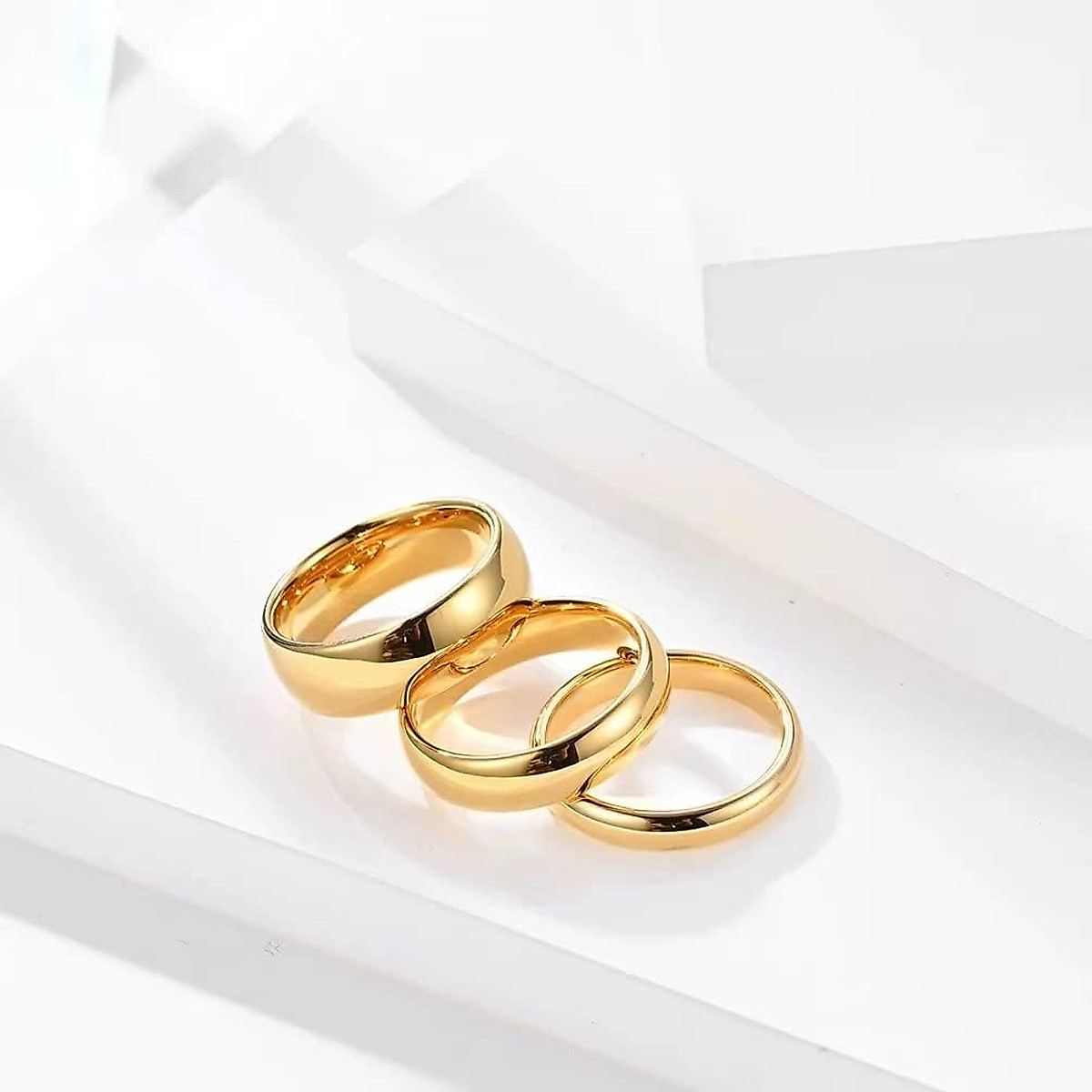 HUARJO 4mm 6mm 8mm 18K Gold Tungsten Carbide Rings for Women Men Domed Polished Steel/Gold/Rose Gold Wedding Band Comfort Fit Size 5-13 (10, 6mm gold)