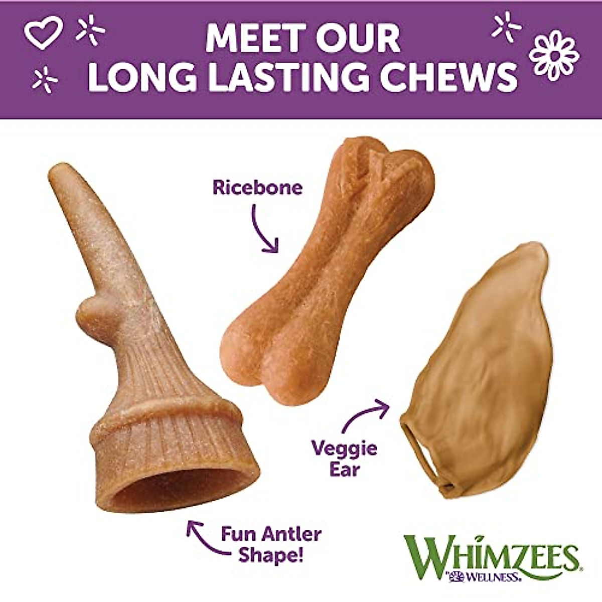 WHIMZEES by Wellness Rice Bone Natural Dog Dental Chews, Long Lasting Treats, Grain-Free, Freshens Breath, For Dogs 25-60 lbs, 9 count