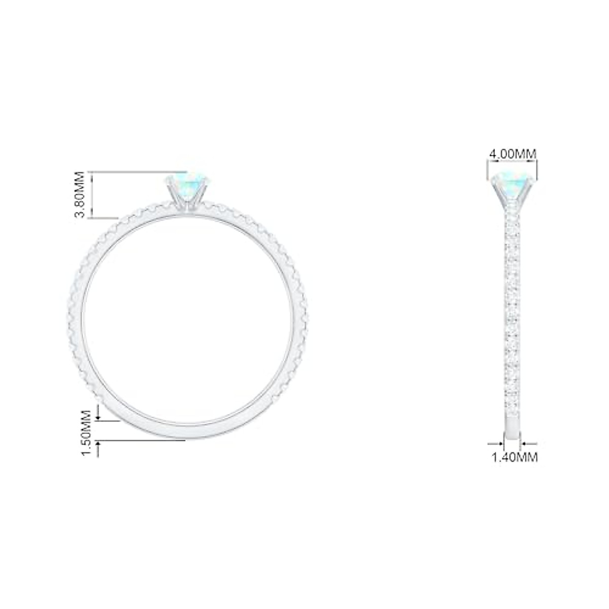 Rosec Jewels Certified Natural Opal Promise Ring, AAA Quality, Opal Diamond Pinky Ring For Women (Ready to Gift), 14K White Gold, Size:US 5.00