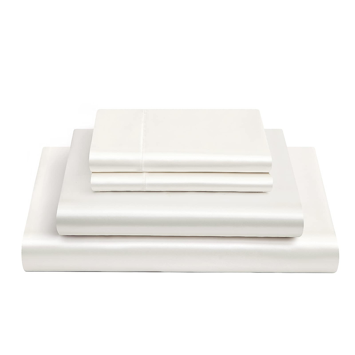 Vonty Satin Sheets Queen Size Silky Soft Satin Bed Sheets Ivory White Satin Sheet Set, 1 Deep Pocket Fitted Sheet + 1 Flat Sheet + 2 Pillowcases