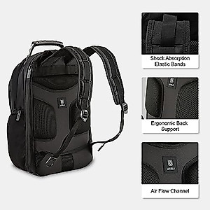 LEVEL8 Laptop Backpack, Durable Work Backpack for Men Women, Computer Bag for Business Fits 15.6" Laptop and Notebook - Black