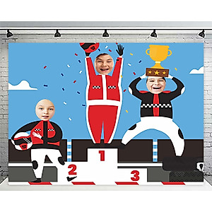 F1 Race Car Trophy Podium Banner Backdrop Background Pretend Play Party Game Racing Car Sports Checkered Flag Theme Decor for Boys Teen Birthday Party Baby Shower Favors Supplies Decorations