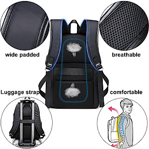 weiatas Black Laptop Backpack for Men Women with USB Charging Port, College Bookbag with Laptop Compartmen, Work Travel Computer Rucksack with Luggage Strap