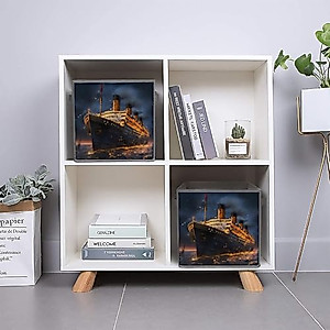 Titanic Cruise Ship Voyage Foldable Storage Bins with Handles Storage Cubes Closet Organizer for Living Room Bedroom 2PCS