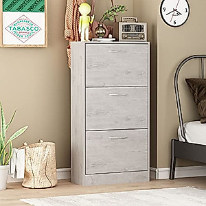 DiDuGo Shoe Cabinet with 3 Flip Drawers, Slim Shoe Storage Cabinet for Entryway Grey (22.4”W x 9.4”D x 42.1”H)