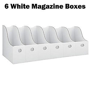 Dunwell White Magazine File Holder (6 Pack) - Sturdy Cardboard Magazine Holder, Vertical File Folder Holder, Magazine Holder for Desk, Office or Classroom Book Organizer, Paper Book Bins