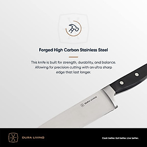 DURA LIVING 7-Inch Santoku Knife - Razor-Sharp High-Carbon Stainless Steel Blade, Forged Ergonomic Riveted Handle, Chef Knife for Chopping, Slicing & Dicing, Multipurpose Kitchen Knife, Home Chef