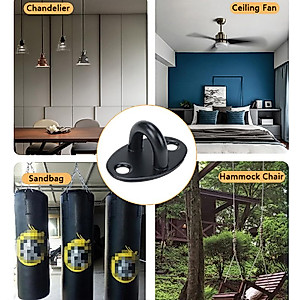 Dnyta 12 Pack Black Pad Eye Plate U Hooks Wall Mount Stainless Steel Ceiling Hooks Heavy Duty for Hanging Plants Lights