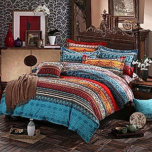 FADFAY Boho Duvet Cover Set 100% Brushed Cotton Colorful Stripe Exotic Style Bohemian Bedding Set Soft and Warm Bedding with Hidden Zipper Closure, 3 Pieces King/California King