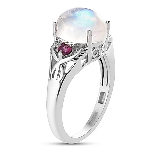 Shop LC Rainbow Moonstone Rhodolite Garnet Ring for Women 925 Sterling Silver Platinum Plated Gifts for Women for Her Size 8 Birthday Gifts