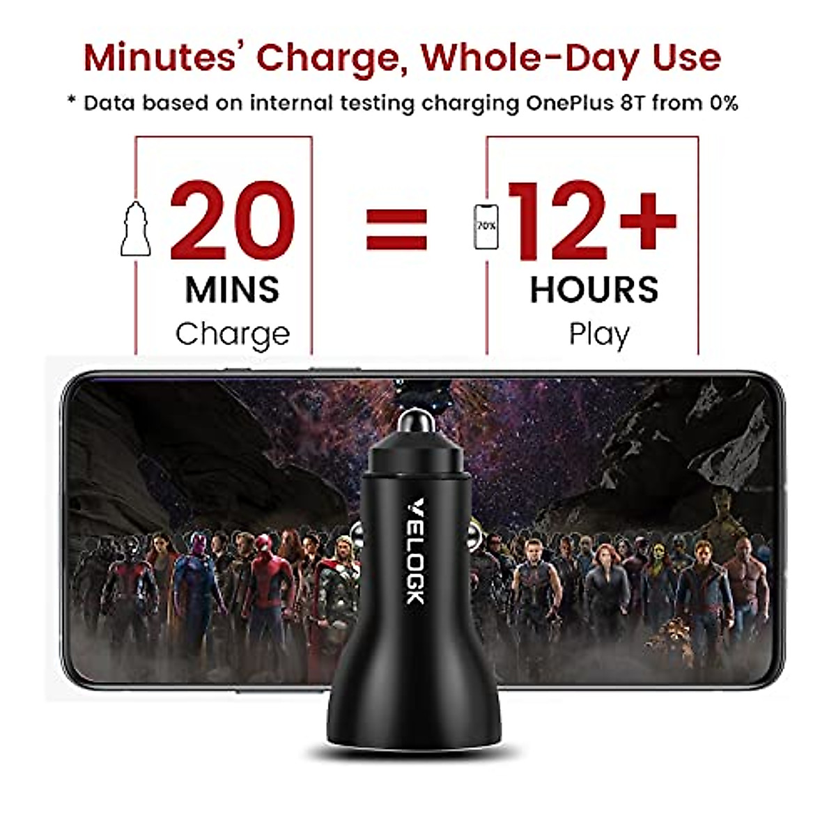 VELOGK 65W Warp Car Charger [10V/6.5A] for OnePlus 8T/9R/9/9 Pro/8 Pro/8/7 Pro/7T/7T Pro/6T/5T/Nord N10 5G, Warp Charge 65 Car Charger Adapter with USB A-to-C Warp Charging Cable (1M/3.3ft)