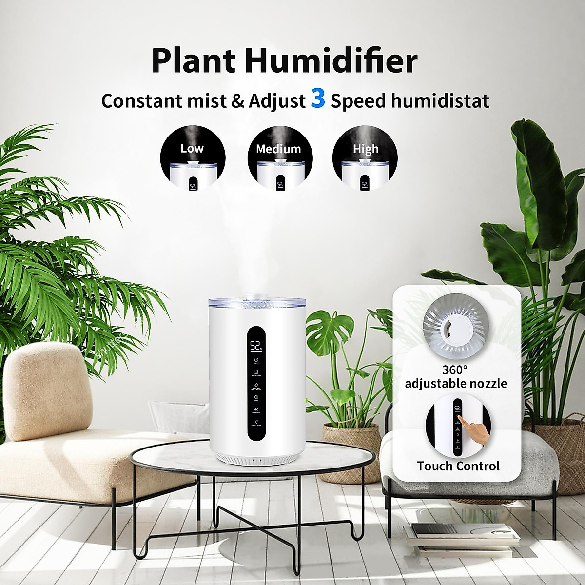 Tower Humidifiers for Large Room,Hioo 6.6L 1.74Gal Topfill Ultrasonic Warm and Cool Mist Air Humidifier for Bedroom with 8H Timer 360° Nozzle Adjustable Humidistat Night Light for Nursery Home Plant