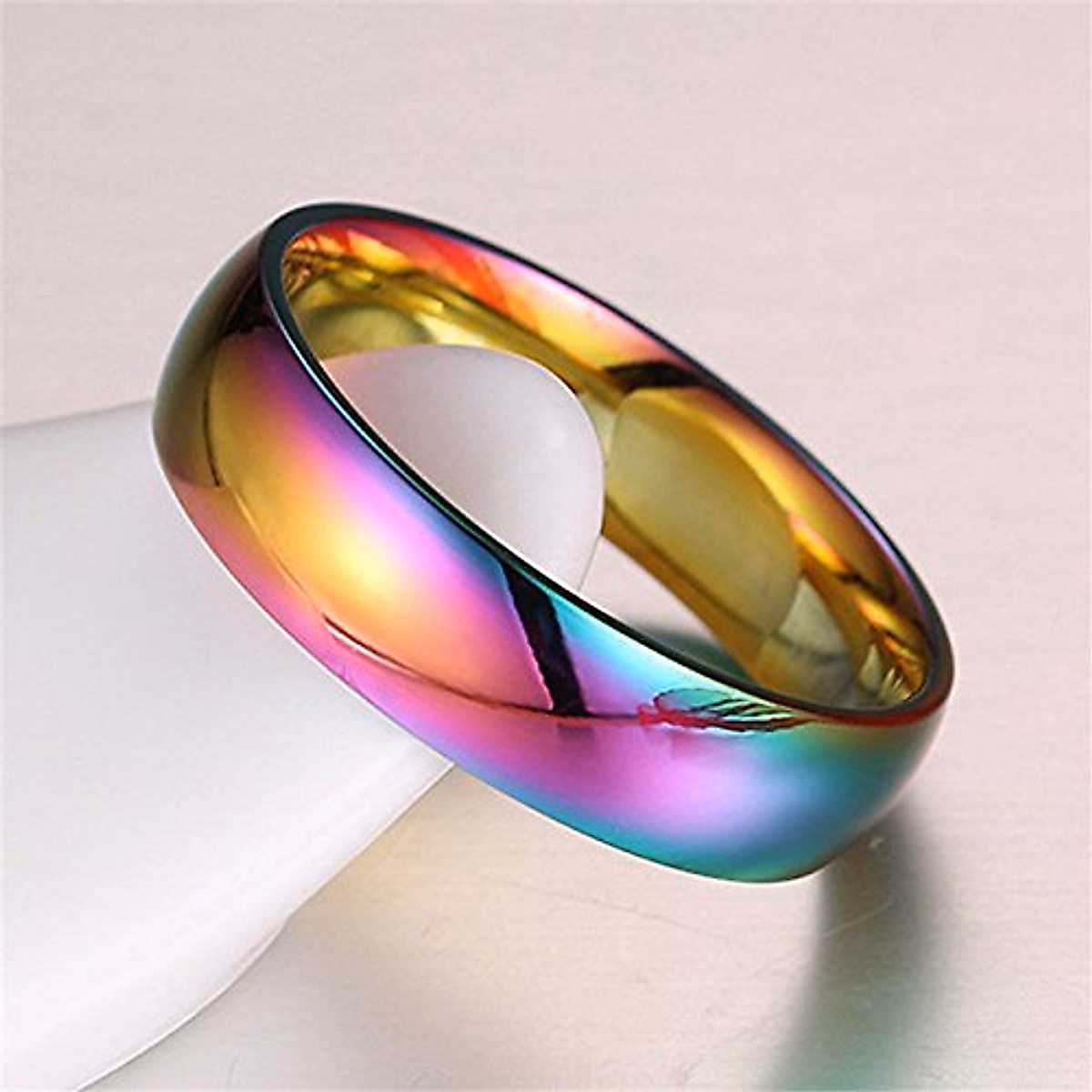 Nongkhai shop Hematite Titanium Steel Rainbow Colorful Rings Engagement Wedding Band Jewelry (ุ6)