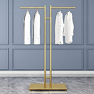 Gold Metal Pipe Clothing Rack,2 Rods Clothes Rack Garment Rack,heavy Duty Clothing Rack For Hanging Clothes,free-standing Close Organizer,clothing Store Display Stand(150x100cm(59x39inch), Gold B)