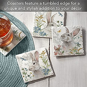 CounterArt Spring Meadow Bunnies Multi-Image Absorbent Stone Tumbled Tile Coaster 4 Pack with Protective Cork Backing Manufactured in The USA