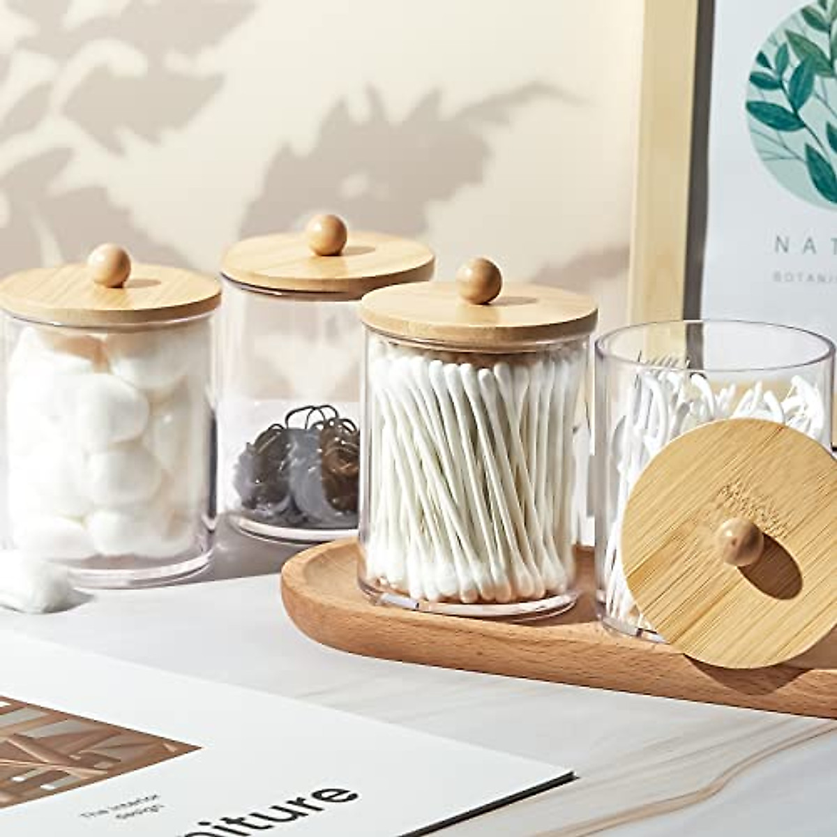 Mumufy 12 Pcs Cotton Ball Holder with Lids 10 oz Clear Plastic Apothecary Cotton Swab Holder Round Bathroom Canisters Organizer Accessories Compatible with Qtip