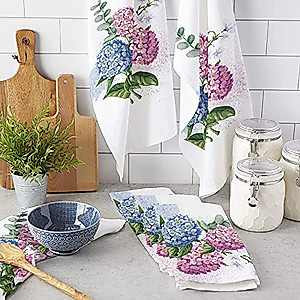 Savannan Dish Cloths for Kitchen, Watercolor Blue and Purple Hydrangea Flower Bloosom Painting White,Super Soft and Absorbent,Reusable Polyester Towels for Home,Kitchen,18"x28", 1 Pack
