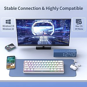 KEMOVE Snowfox DK61 60% Wireless Mechanical Gaming Keyboard, 2.4G/Type-C/Bluetooth Keyboard, Hot Swappable RGB Backlit 61 Keys, Anti Ghosting/N-Key Rollover 3000mAH Battery, Yellow Switch/White