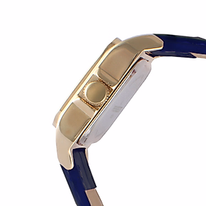 Peugeot Women's 14K Gold-Plated Tank Crystal Bezel Roman Numeral Blue Leather Band Watch 3052BL