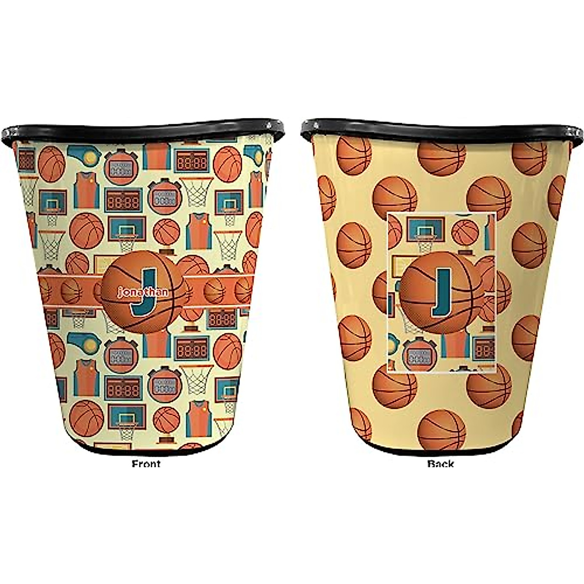 RNK Shops Basketball Waste Basket - Double Sided (Black) (Personalized)