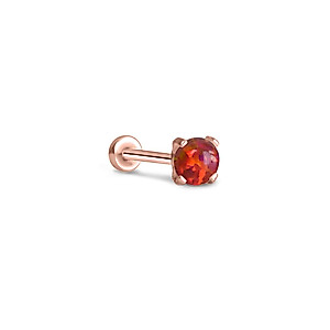 316 Stainless Steel Rose Gold-Tone Threadless Push Pin Nose Ring Labret Monroe Stud 4mm Prong Red Faux Opal 20G