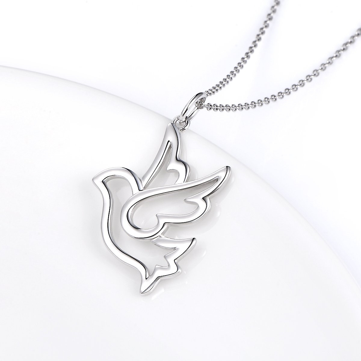 DAOCHONG S925 Sterling Silver Doves Birds Faith Hope Love Pendant Necklace 18 inches Rolo Chain