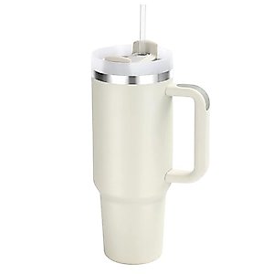 40oz Tumbler with Handle and Straw, Stanley Cup Dupes, Leak Resistant Lid, Insulated Cup, Maintains Cold, Heat, and Ice for Hours (Dune)