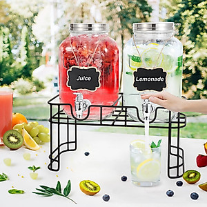 1 Gallon Glass Drink Dispensers For Parties-Set of 2,Drink Dispenser with Ice Core,Fruit Infuser & Stand,Juice or Beverage Dispenser for BBQ, Picnic, Party,Laundry Detergent Dispenser
