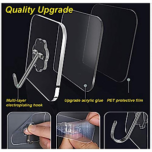 Adhesive Hooks - Transparent Reusable Utility Hooks Heavy Duty Wall Hooks 13lb(Max) Seamless Hooks Waterproof and Oil Proof for Kitchen Bathroom and Kitchen (50)