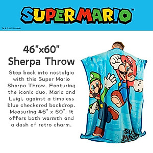 Franco Super Mario Kids Bedding Soft Plush Sherpa Blanket Throw, 46 in x 60 in, (Officially Licensed Product)
