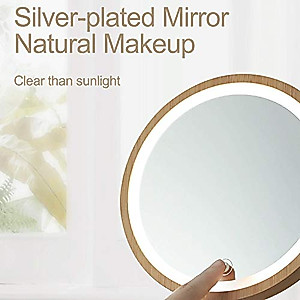 FQYYDD Illuminated Makeup Mirror Wooden Desktop Led Makeup Mirror Usb Charging Adjustable Bright