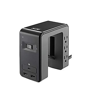 APC Desk Mount Power Station PE6U21, U-Shaped Surge Protector with USB Ports (3), Desk Clamp, 6 Outlet, 1080 Joules Black