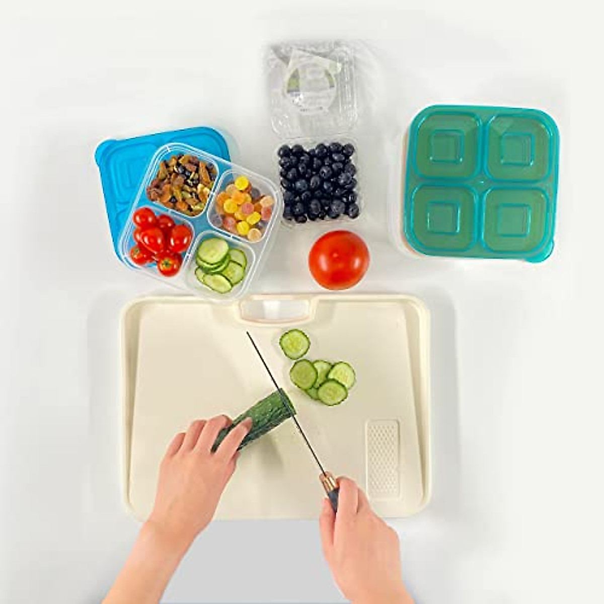 Finorder 6 Pack 4-Compartment Reusable Food Containers for School,Office and Picnic,Portable Snack Box,Meal Prep Containers,Set of 6 (Dark Color Set)