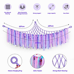 ieBabay Stuffed Animal Net or Hammock with Led Light, Boho Stuffed Animal Storage Organizer, Plush Toy Hammock Net, Hanging Plushie Net, Toddler Hammock for Nursery Room Decor