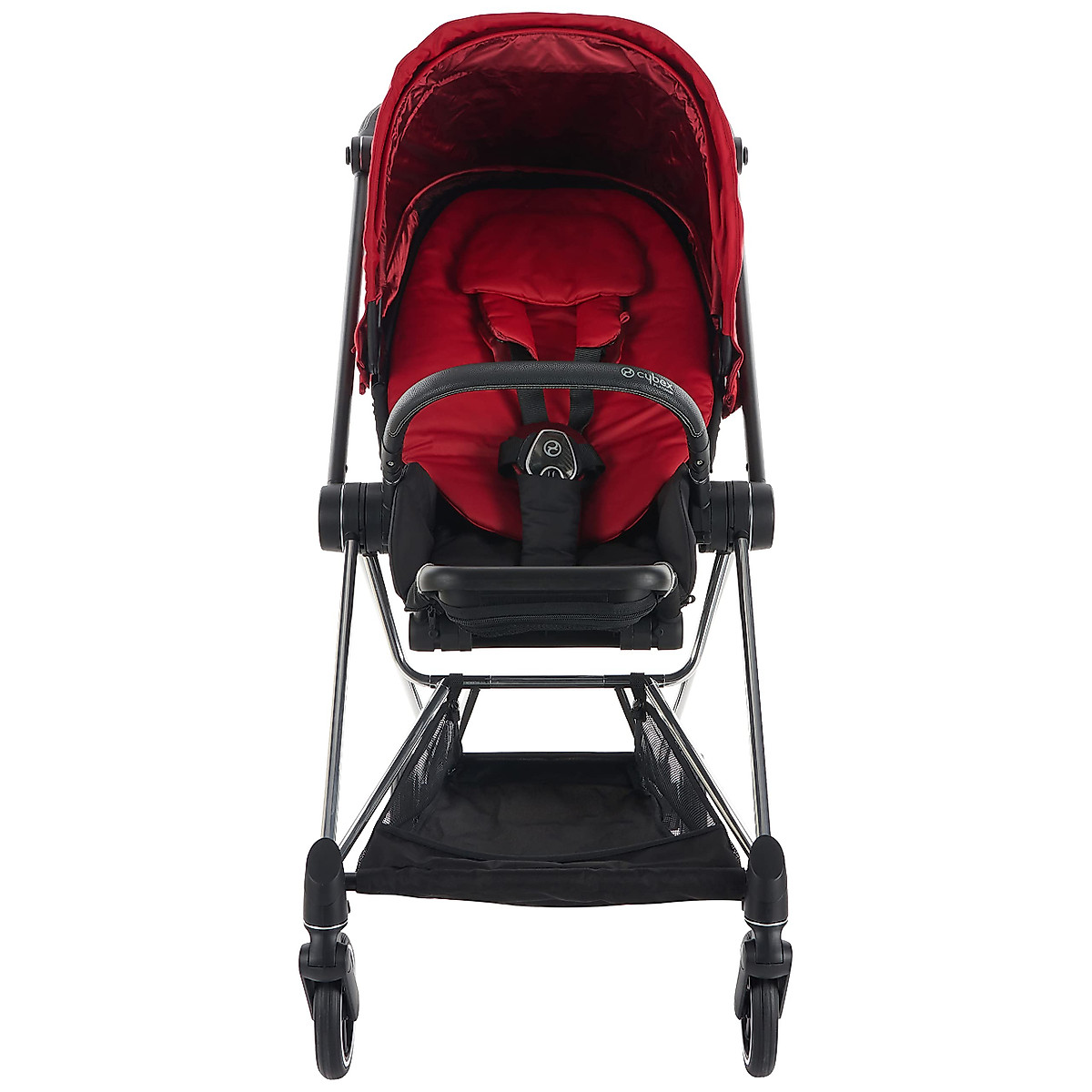 Cybex Mios 2 Complete Stroller, One-Hand Compact Fold, Reversible Seat, Smooth Ride All-Wheel Suspension, Extra Storage, Adjustable Leg rest, True Red Seat with Chrome/Black Frame