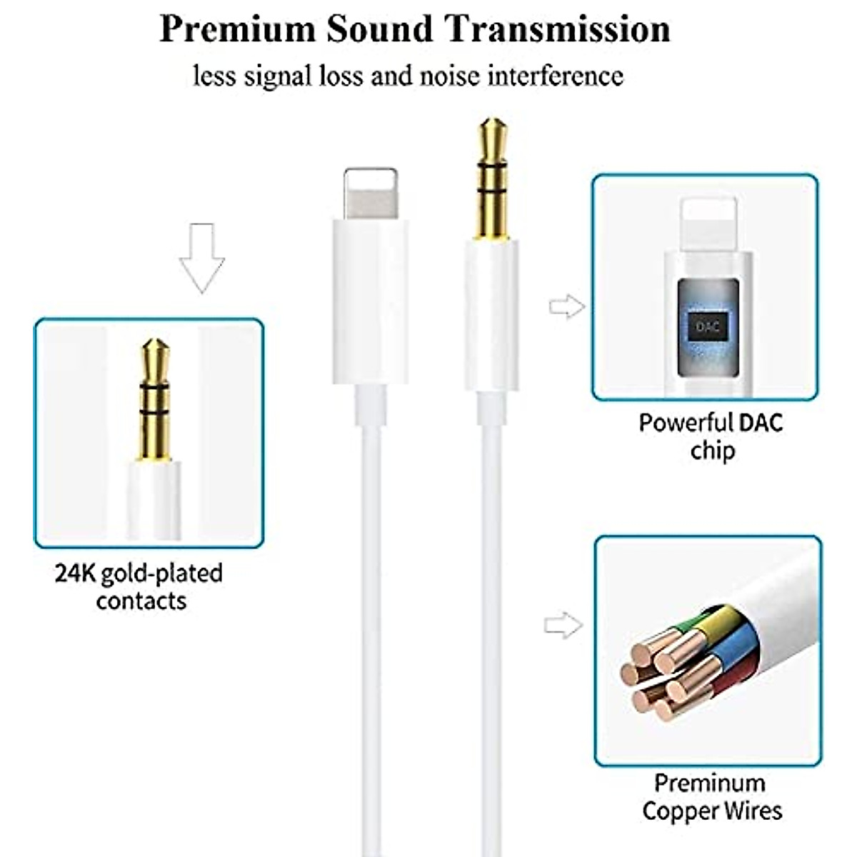 2 Pack Aux Cord for iPhone, 3.3ft [Apple MFi Certified] Lightning to 3.5 mm Headphone Jack Adapter Male Aux Stereo Audio Cable for Car Compatible with iPhone 13/12/11/XS/XR/X/8/7/iPad/iPod, White
