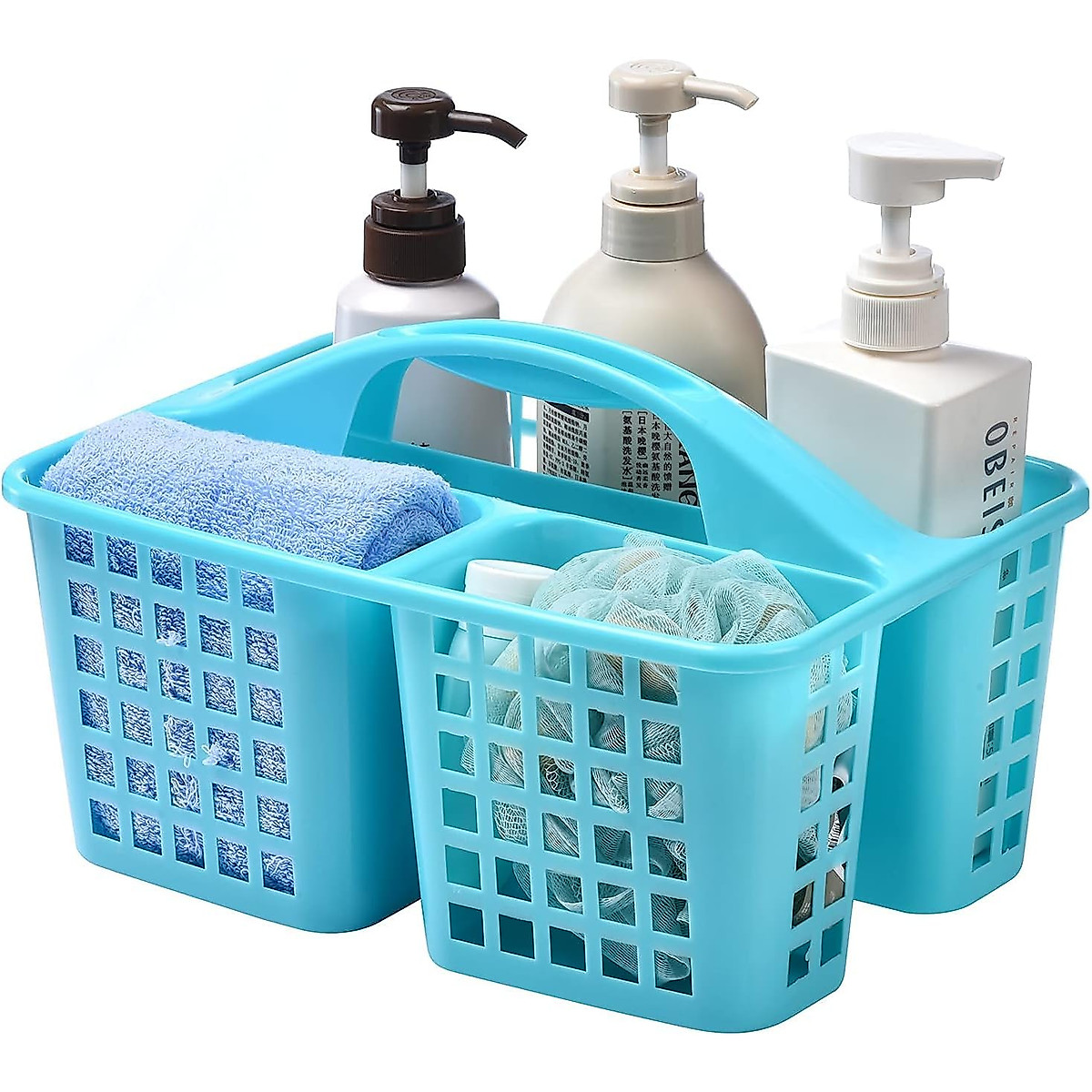 Boxonly Portable Shower Caddy Basket,Convenient Cleaning Supplies Organizer with Compartments and Handle,Ideal for Bathroom, Bedroom, Kitchen, College Dorm,Garden,etc.12.4" x 7.4" x 5.1"Blue