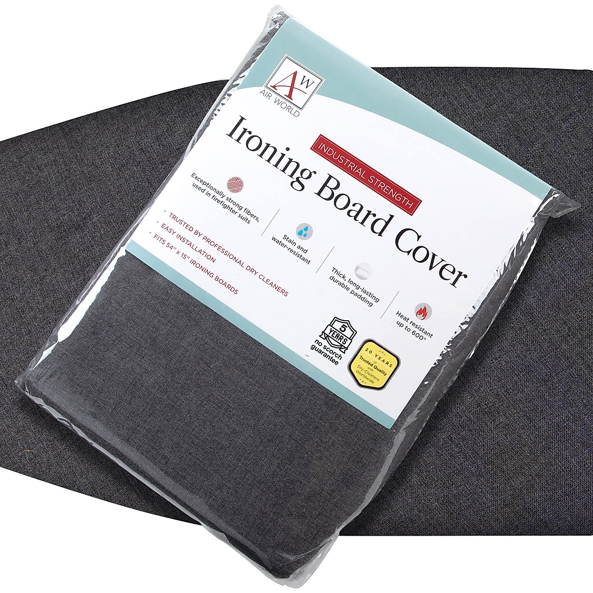 Air World Ironing Board Cover – Heavy Duty Ironing Board Pad with Adjustable Elastic Skirt, Bonus Hook & Loop Fasteners for 15X54 - Stain & Heat Resistant Iron Board Protective Cover