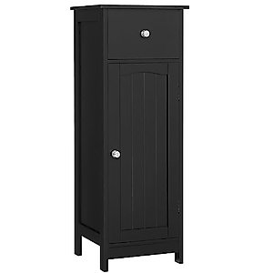 Iwell Bathroom Floor Cabinet, Storage Cabinet with Large Drawer, Wooden Free-Standing Cabinet with Door for Bathroom, Living Room, Bedroom, Black