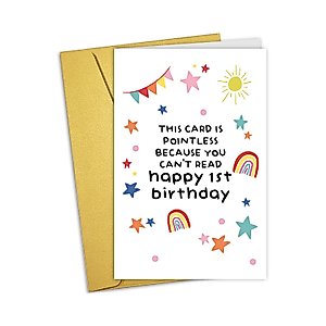 Nchigedy Cute Baby 1st Birthday Card - Happy First Birthday Card for Boy or Girl