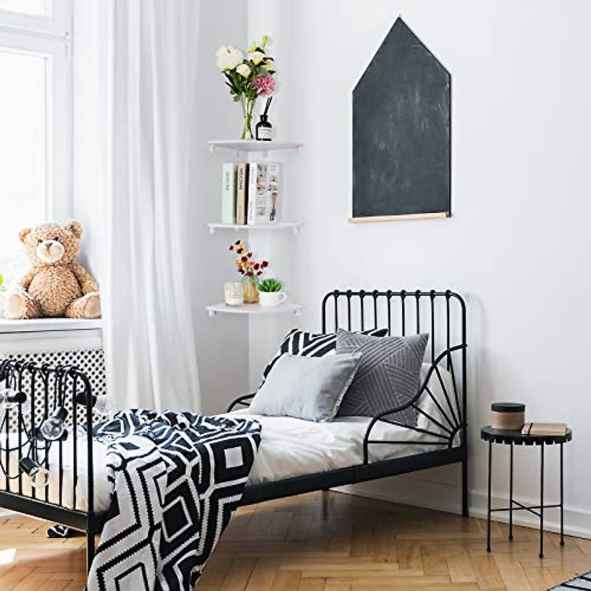 3 Pieces Wall Mounted Floating Corner Shelf Tier Quarter Round Storage Shelves Corner Organizer for Bathroom Kitchen Bedroom Living Room (White)