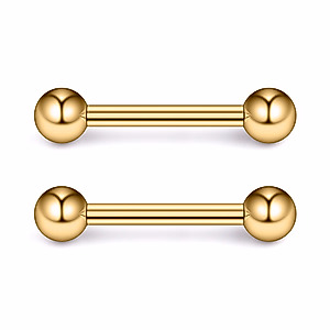 Ruifan Gold Plated 316L Stainless Steel Nipple PA Tongue Shield Barbell Ring Bar Body Piercing Retainer 12G 14mm 2PCS