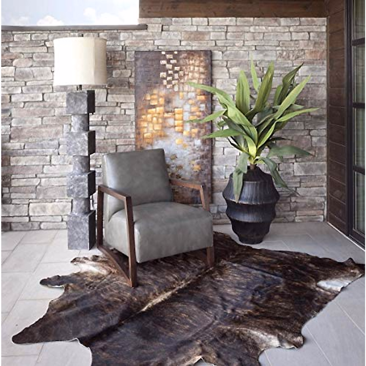 rodeo Real Cowhide Genius Leather Hair on Leather Rug Decorative Value Size Approx 6X7 ft (Dark Brindle)